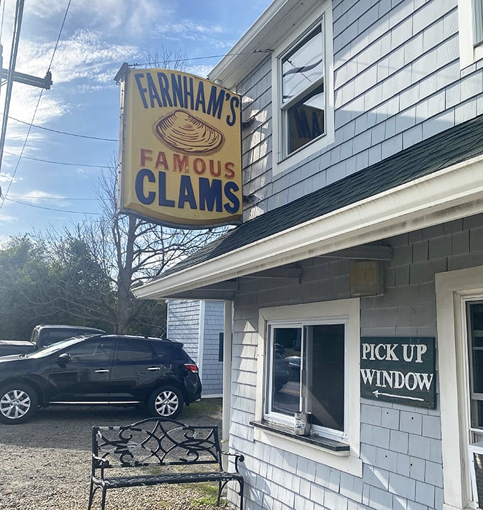 Farnham's vintage sign promises "Famous Clams" – and after one bite, you'll understand why they're not being modest.