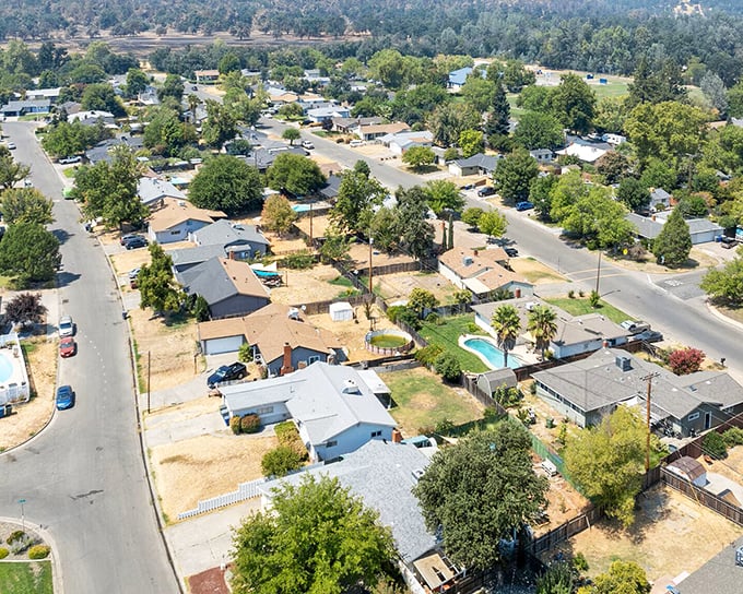 From above, Lenoir looks like a model train town come to life, complete with tidy streets and riverside charm.