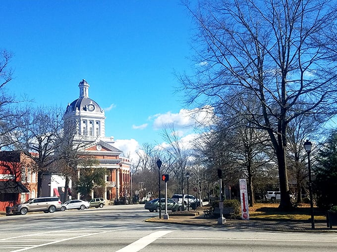 Madison's courthouse dome gleams like a pearl against Georgia blue—the architectural equivalent of your grandmother's Sunday best hat.