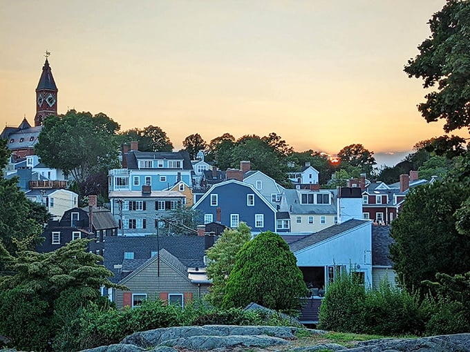Marblehead's houses squeeze together like they're gossiping about the boats in the harbor.
