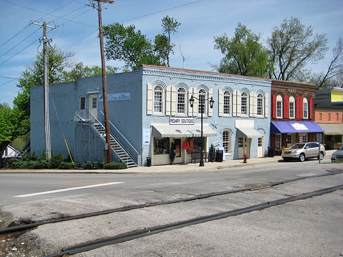 Midway's charming storefronts welcome visitors with a splash of color and the promise of treasures waiting inside.