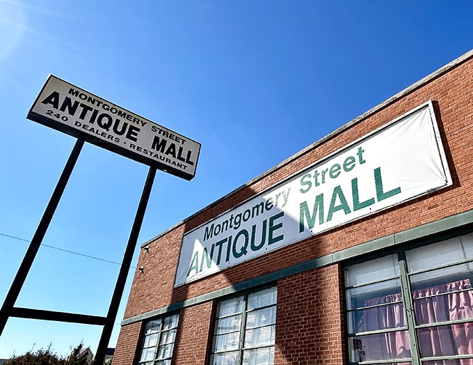 Montgomery Street Antique Mall's no-nonsense exterior belies the wonderland of vintage treasures inside.