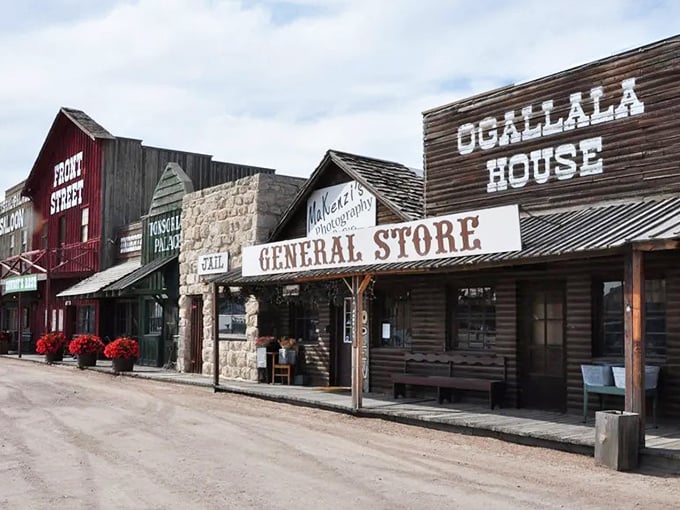 Ogallala's Front Street recreates the Wild West with wooden sidewalks and authentic frontier-town atmosphere.