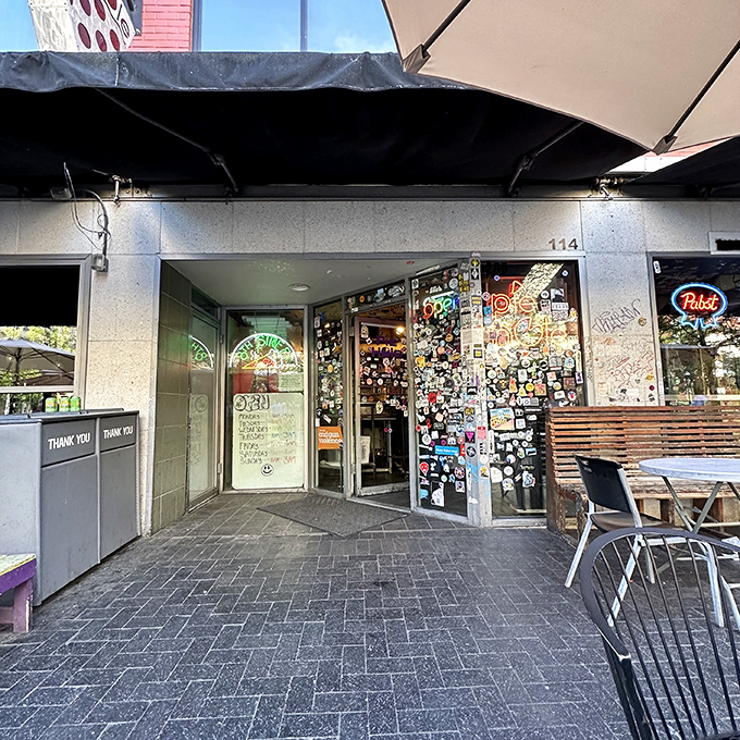 Pie Hole's sticker-covered entrance is like the rebellious teenager of Idaho's pizza scene – with flavor to back it up.