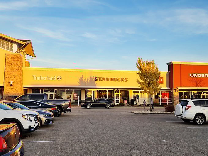 Timberland, Starbucks, and Under Armour—the holy trinity of outlet shopping at Pleasant Prairie. Coffee and shopping: a match made in Wisconsin heaven!