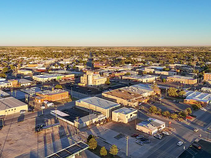 Downtown charm meets wide-open skies, proving that even the quietest towns can shine like hidden postcards.