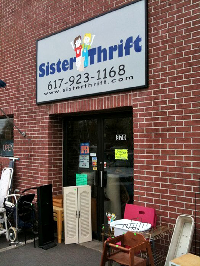Sister Thrift's unassuming brick exterior hides a wonderland of bargains. Those outdoor displays offer a tantalizing preview of treasures inside.
