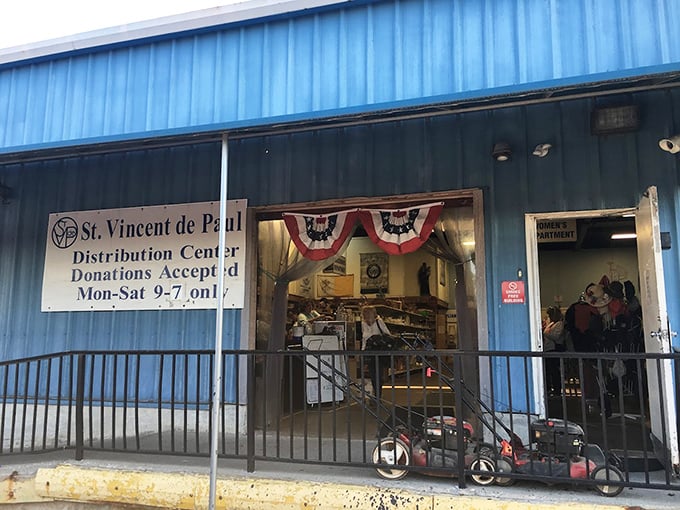 Behind this humble blue exterior lies a world of secondhand treasures and community support.