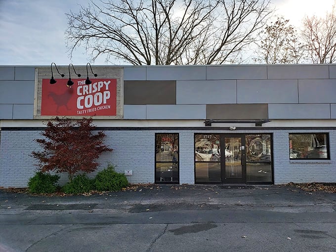 The Crispy Coop's sleek exterior promises what the name delivers: chicken so crispy it practically sings.