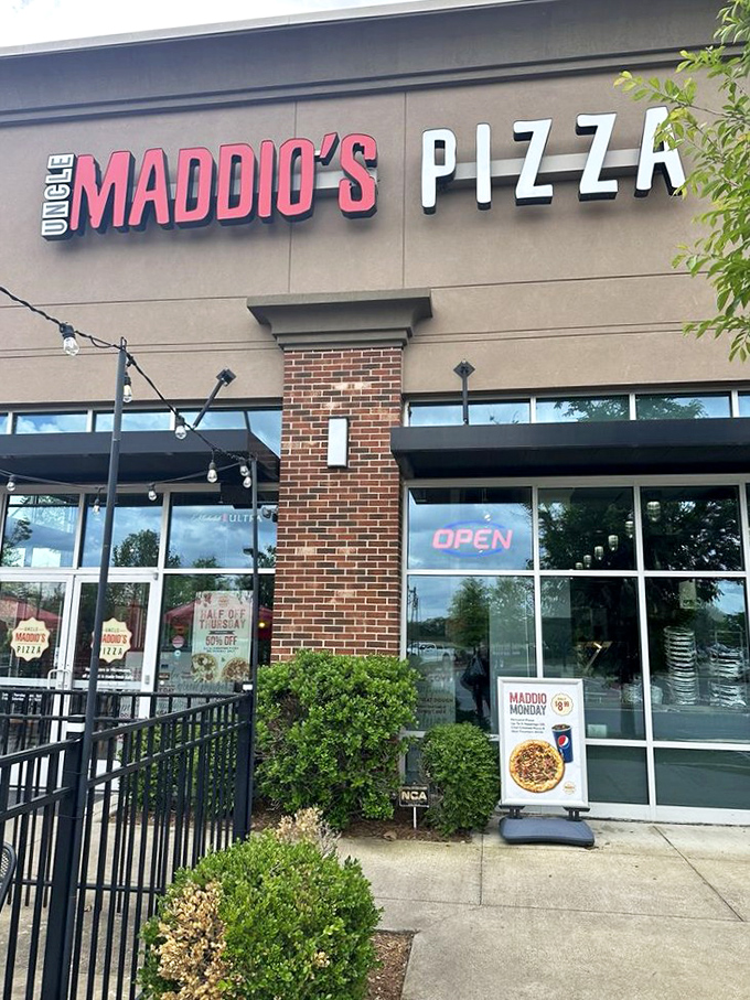 Uncle Maddio's bright, welcoming exterior promises the kind of customizable pizza dreams are made of.