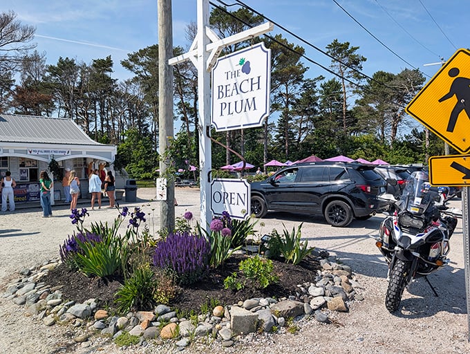 A sign, some flowers, and a gravel lot – the unassuming disguise of a seafood spot that locals try to keep secret.