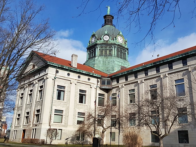 The city's classic courthouse stands as a monument to justice, including fair prices for hungry visitors.