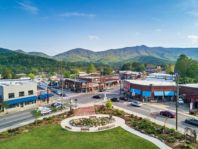 Mountain town perfection captured in brick and mortar, where community still means something real.