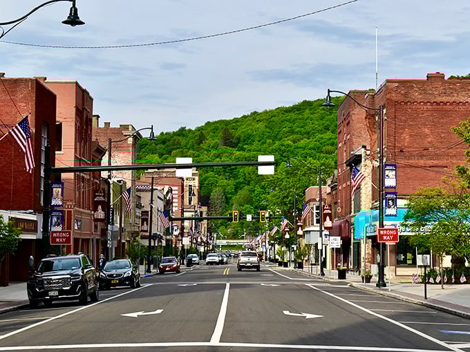 Main Street America where your morning coffee costs less than a city parking meter.