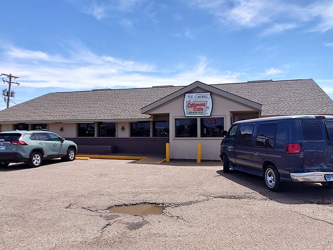That parking lot tells the real story - packed with pickups means the ranchers approve. 