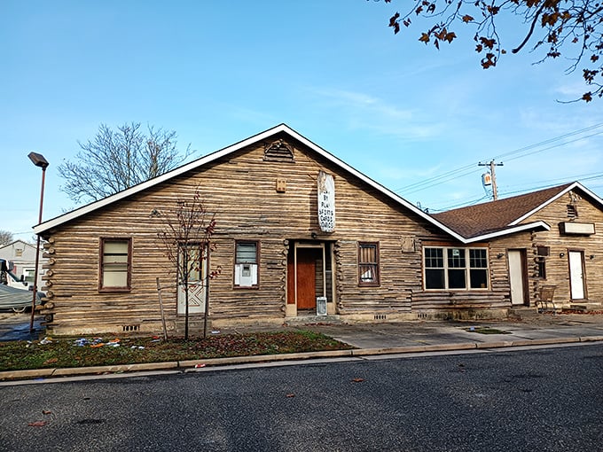 This rustic wooden building has weathered decades of New Jersey winters, telling stories with every weathered plank.