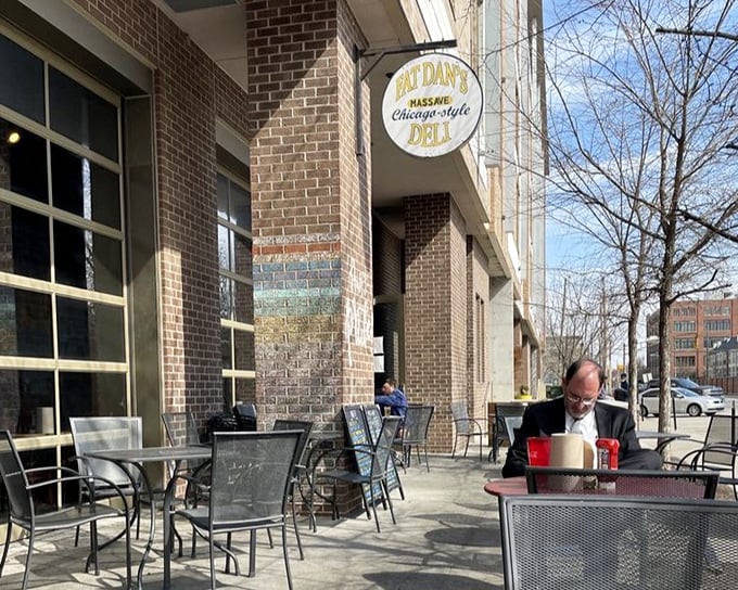 Outdoor seating at Fat Dan's invites you to enjoy your Chicago dog with a side of people-watching.