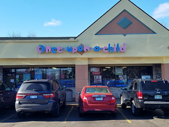 That playful sign welcomes parents to the promised land—where kids' clothes and toys get their happily-ever-after with new families.