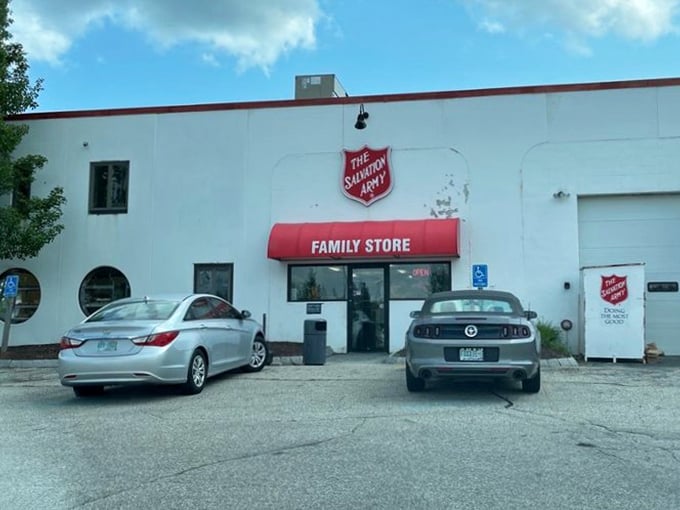 Simple, straightforward, and surprisingly stuffed with treasures—the Salvation Army's red awning welcomes all.