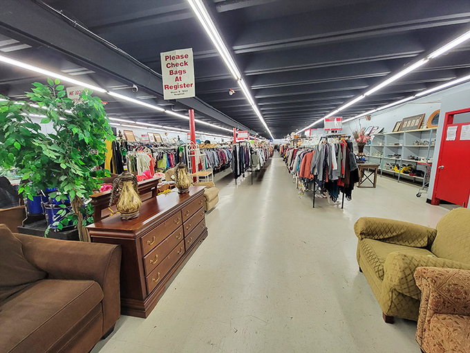 Wide aisles and organized chaos—Southern Thrift's interior is a treasure map where X marks every spot.