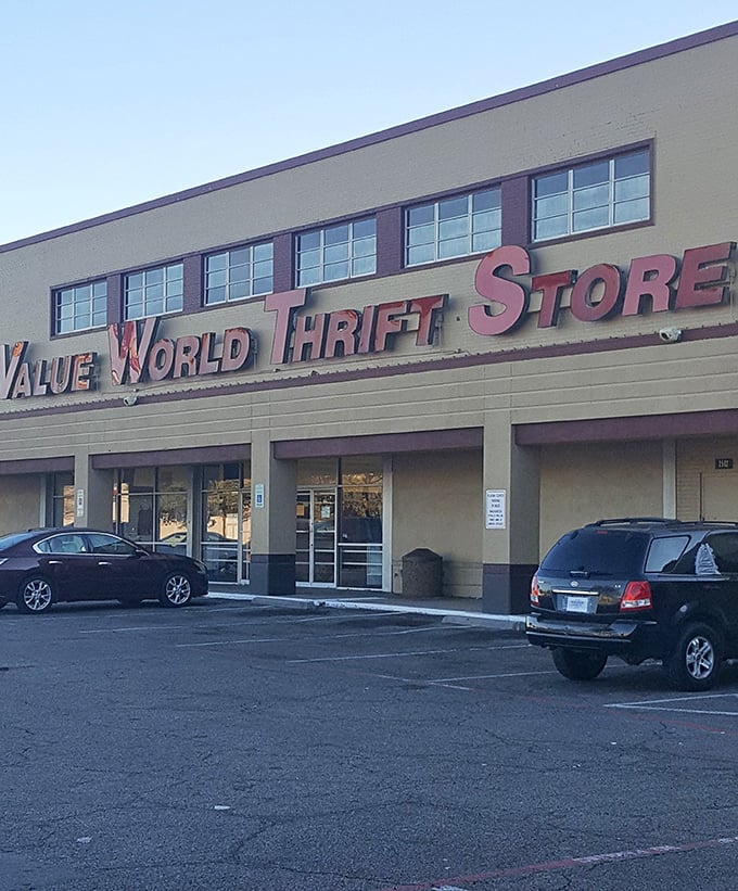 The two-story building stretches wide like an open embrace, inviting treasure seekers to explore floor after floor of possibilities and deals.