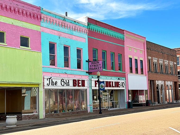 Bright storefronts in Yazoo City create a cheerful atmosphere where your money goes further.
