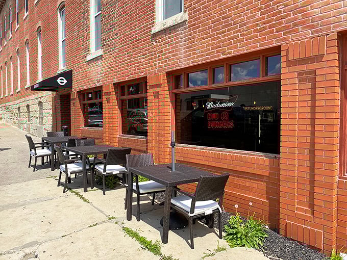 The 1851 Underground's outdoor seating invites you to enjoy a cold one on warm Missouri days. This brick-fronted establishment offers the perfect perch for people-watching on Fulton's historic streets.