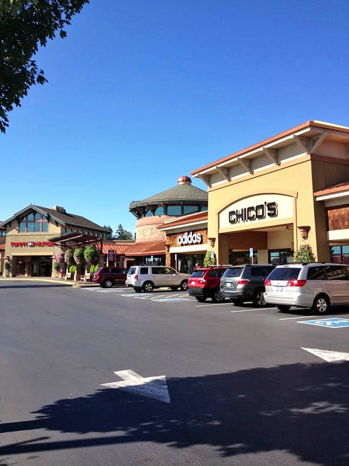 Chico's, Adidas, and more line this sun-drenched corner of the outlets. Your credit card is already warming up for the workout ahead.
