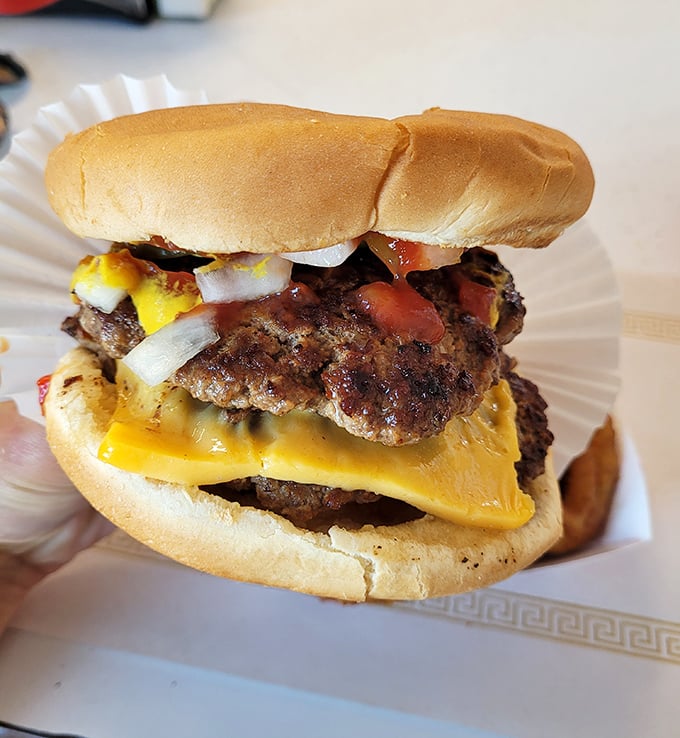 Two patties of pure happiness stacked high enough to require a construction permit in some states.