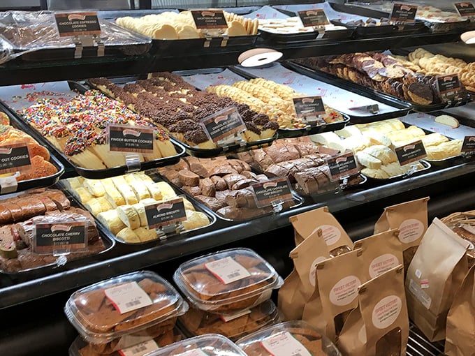The biscotti display that launched a thousand coffee breaks. Chocolate-dipped, sprinkle-topped, or classic almond—resistance is futile.