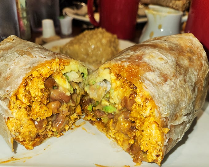 This breakfast burrito isn't just a meal—it's a hand-held festival of flavors with beans, eggs, and avocado playing the headliners.