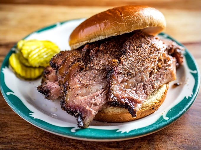 That brisket sandwich is piled so high, you'll need a strategy and possibly a structural engineer to eat it.