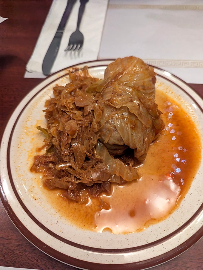 Hungarian cabbage rolls swimming in savory sauce—proof that Hickory's talents extend beyond the smoker into the realm of old-world comfort.