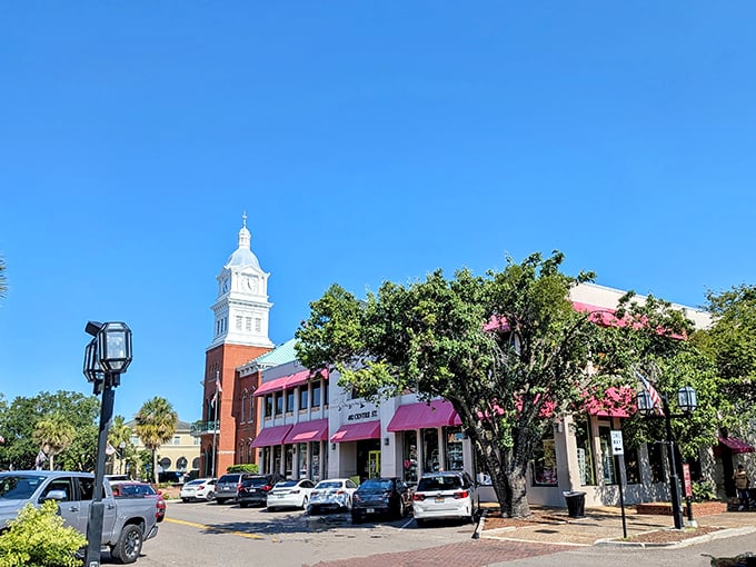 That clock tower on Centre Street doesn't just tell time—it tells stories. Beneath it, shoppers hunt for treasures while history whispers around every corner.