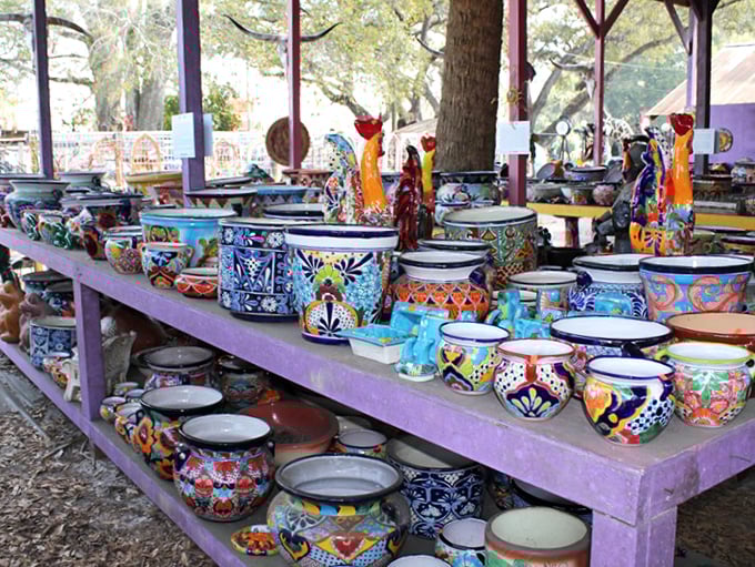 A rainbow explosion of hand-painted pottery awaits, each piece seemingly more vibrant than Florida's famous sunsets.