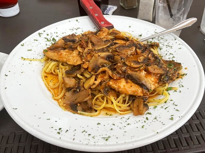 Chicken Marsala that proves mushrooms and pasta were meant to be together, like Sinatra and a good martini.