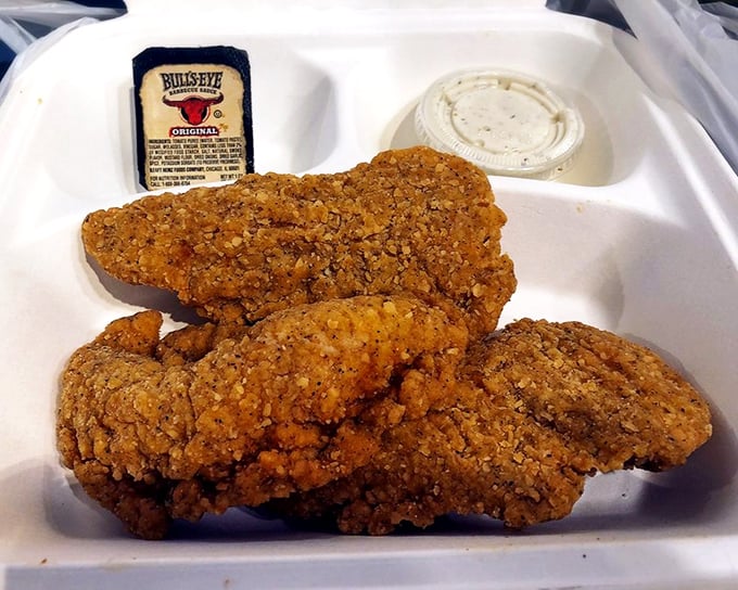 Even the chicken strips deserve respect here—crispy, golden-brown perfection that would make Colonel Sanders rethink his secret recipe.