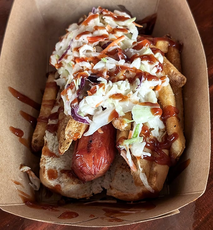 Cleveland's answer to Chicago's dog rivalry. Coleslaw, fries, and sauce piled high on a hot dog—a beautiful mess worth every napkin.