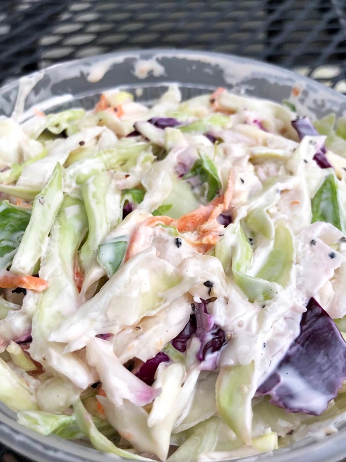 Coleslaw that actually deserves a place on your plate. This isn't your grandma's soggy cabbage – it's the perfect palate cleanser between bites of smoky heaven.