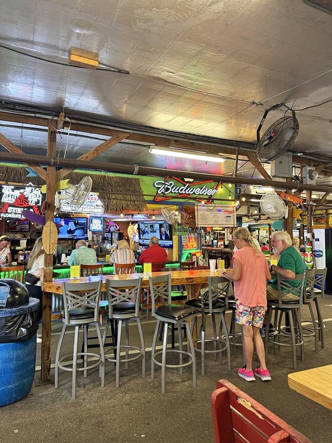 The unofficial town square where shopping stamina is restored with cold drinks and conversation. Bargain hunting is thirsty work!