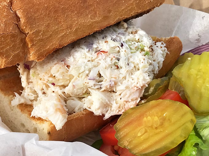 The crab sandwich—minimal filler, maximum flavor. Just fresh crab meat, a touch of mayo, and sourdough that could make a San Franciscan weep with joy.