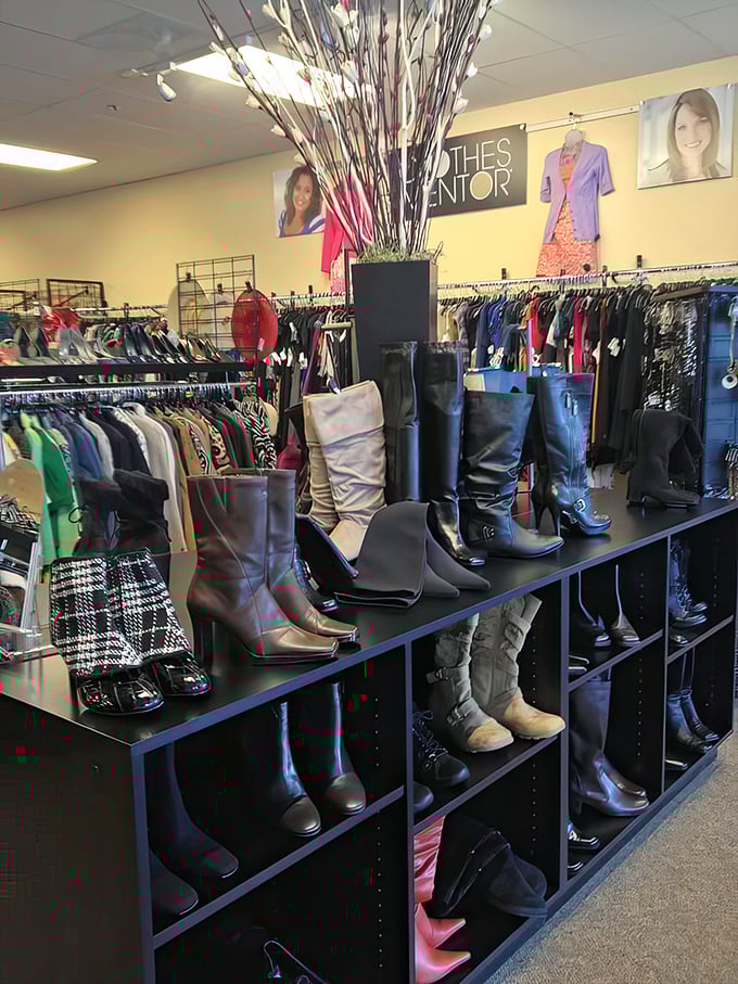 Boot boulevard features everything from practical to statement-making footwear, all meticulously arranged for easy browsing.