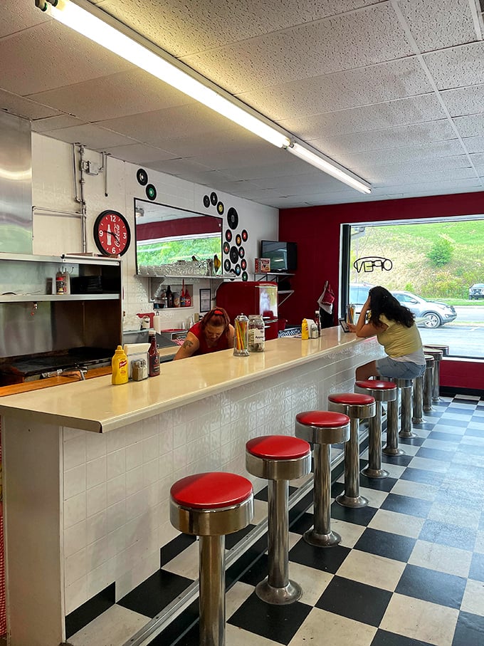 The 50's Diner counter offers the perfect pit stop between treasure hunts. Those classic red stools have supported countless antiquing enthusiasts.