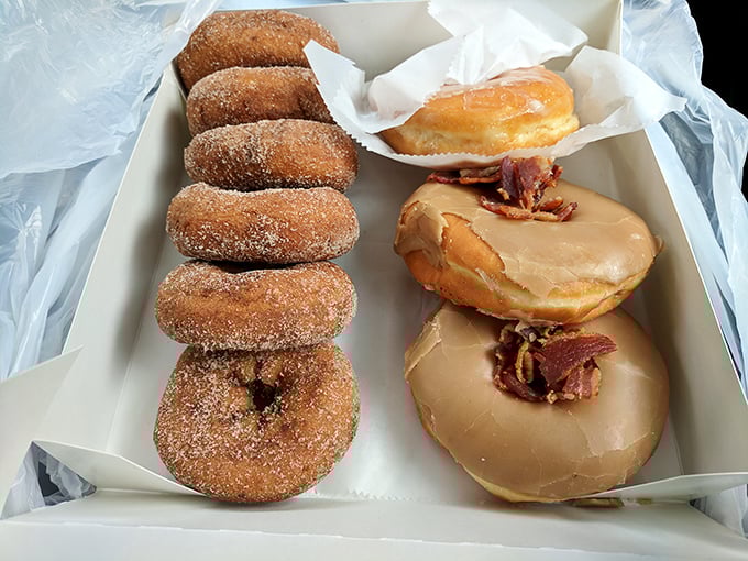 Life's big questions: Should I choose the cinnamon sugar donut or the maple bacon? Plot twist—the correct answer is "both."