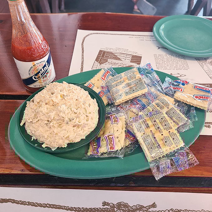 Fish dip and saltines—the Florida equivalent of caviar and blinis, except infinitely more satisfying after a day at the beach.