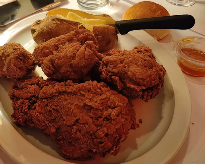 Southern fried chicken that would make your grandmother both jealous and proud—crispy, golden, and utterly unpretentious.