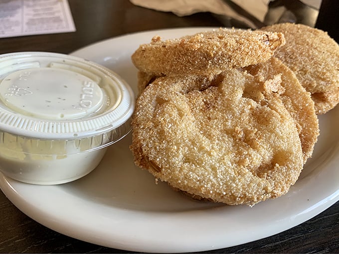 Fried green tomatoes with dipping sauce – proof that Southerners knew about farm-to-table cooking long before it became a trendy restaurant concept.