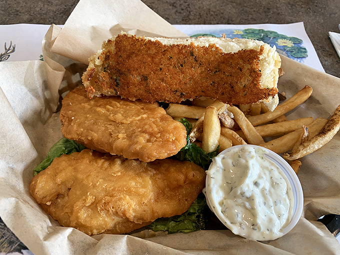 Fried chicken that makes Colonel Sanders nervous. That tartar sauce isn't just a condiment—it's the perfect dance partner.