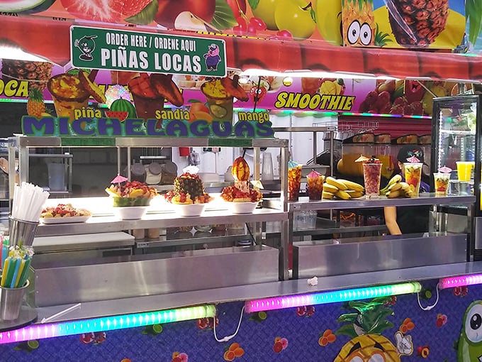 Piñas Locas fruit stand transforms ordinary produce into extraordinary treats, proving that fruit wearing chile, lime and chamoy dresses up better than most of us on Saturday night.