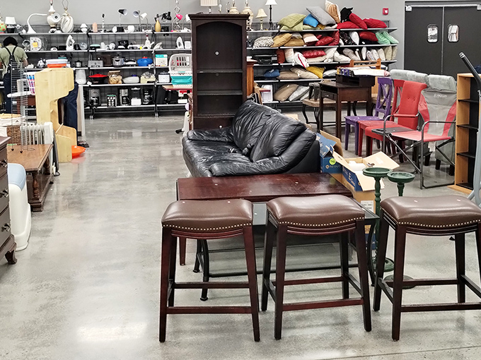 Furniture island – where leather loungers meet wooden wonders. That bookshelf could tell stories even before you fill it with your own collection.